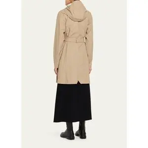 Rains Curve Belted Trench Coat With Drawstring Hood - Pool