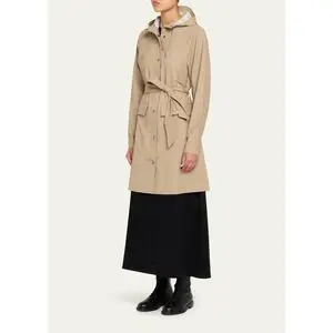 Rains Curve Belted Trench Coat With Drawstring Hood - Pool