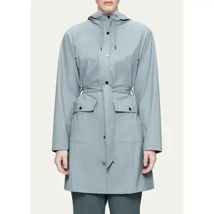 Rains Curve Belted Trench Coat With Drawstring Hood - Pool