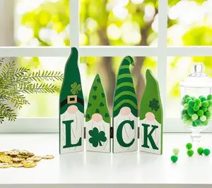 GLITZHOME 12' St. Patrick's Luck Shamrock Gnome Table Decor