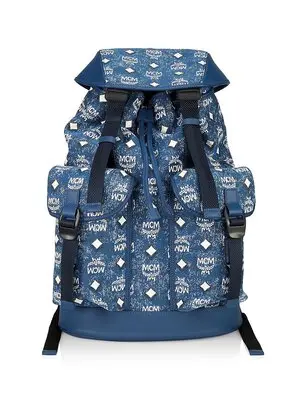 Mcm Men's Brandenburg Visetos Logo Denim Backpack - Denim - Denim