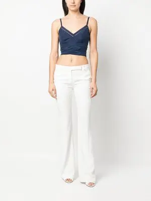 Alberta Ferretti Navy Silk Lace Trim Cami Top