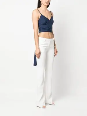 Alberta Ferretti Navy Silk Lace Trim Cami Top