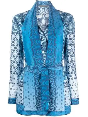 Alberta Ferretti Patterned Belted Blazer - Blue