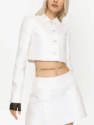 Dolce & Gabbana Dg-logo Jacquard Cropped Jacket - White
