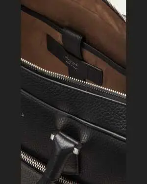 SERAPIAN Cachemire Leather Slim Briefcase - Black