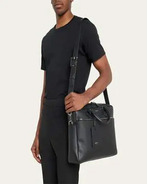 SERAPIAN Cachemire Leather Slim Briefcase - Black