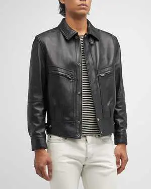 Saint Laurent Men's Leather Bomber Jacket - Nero