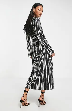 Asos Belted Long Sleeve Midi Dress