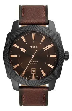Fossil Machine Leather Strap Watch - Brown / Black