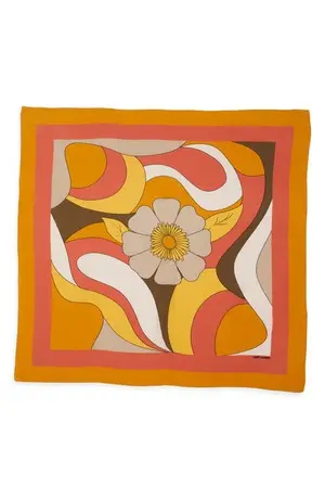 Saint Laurent Floral Print Silk Scarf Tangerine/multicolor