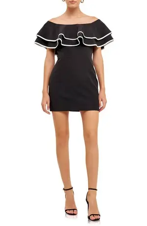Endless Rose Off-the-shoulder Ruffle Mini Dress - Black/white