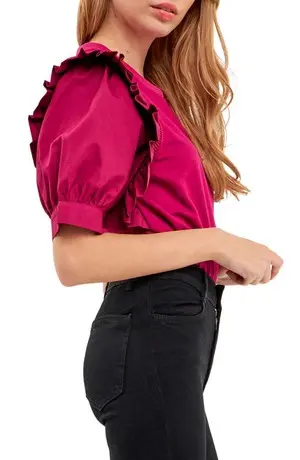 English Factory Mixed Media Ruffle Top