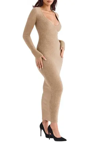 House Of Cb Long Sleeve V-neck Maxi Sweater Dress