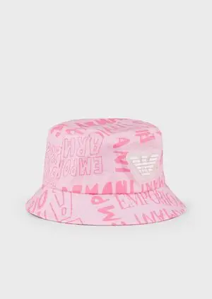Emporio Armani Nylon Cloche Hat With All-over Ea Crew Lettering 100% Polyester