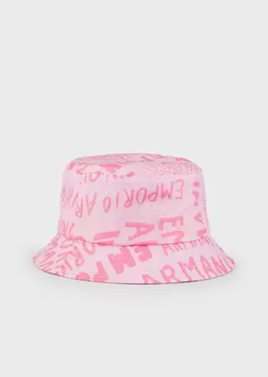Emporio Armani Nylon Cloche Hat With All-over Ea Crew Lettering 100% Polyester