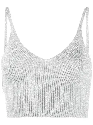 Alberta Ferretti Ribbed V-neck Cami Top - Silver
