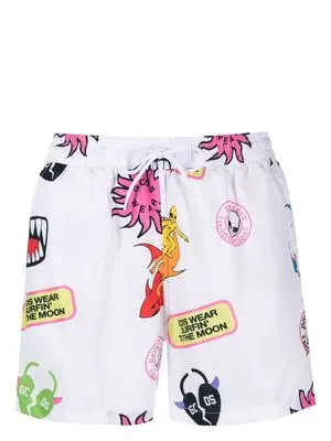 Gcds Graphic-print Swim Shorts - White