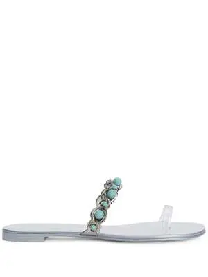 GIUSEPPE ZANOTTI Marguerithe Gem-stone Flat Sandals - Silver
