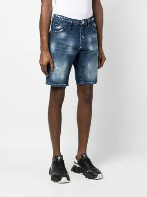 Philipp Plein Distressed-effect Denim Shorts - Blue