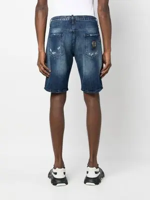Philipp Plein Distressed-effect Denim Shorts - Blue