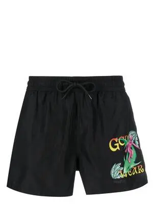 Gcds Graphic-print Swim Shorts - Black