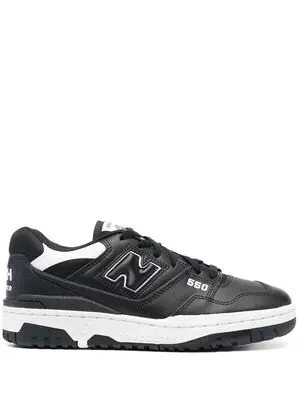 NEW BALANCE Leather Lace-up Logo Patch Sneakers - Black