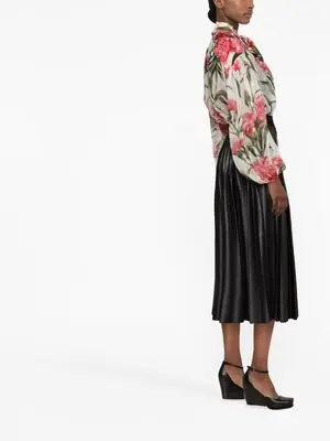 Dolce & Gabbana Carnation-print Tie-neck Silk Blouse - White