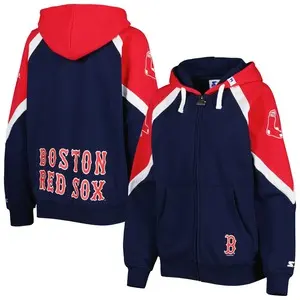 STARTER Red Boston Red Sox Hail Mary Full-zip Hoodie - Navy