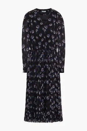 Kenzo Pleated Floralprint Georgette Midi Dress - Black