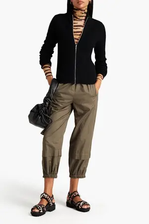 GANNI Brushed Ribbedknit Zipup Sweater