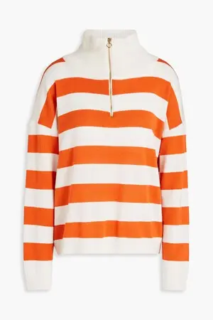 WE NORWEGIANS Gullholmen Striped Merino Wool And Cashmereblend Halfzip Sweater - Orange