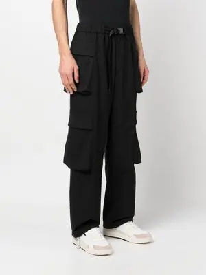 BONSAI Buckle-fastening Belted Cargo Trousers - Black