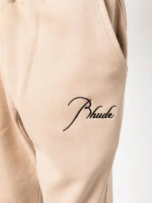 Rhude Embroidered-logo Cotton Track Pants - Neutrals