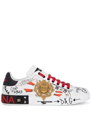 Dolce & Gabbana Portofino Leather Sneakers - White