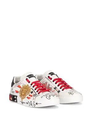 Dolce & Gabbana Portofino Leather Sneakers - White