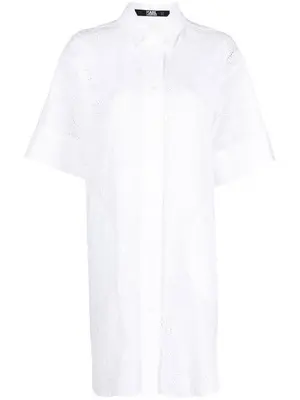 Karl Lagerfeld Broderie Anglaise Mini Shirtdress - White