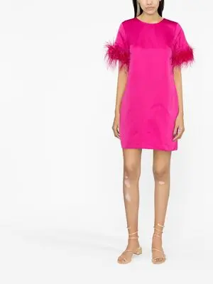 P.a.r.o.s.h Feather-trim Satin Mini Dress - Pink
