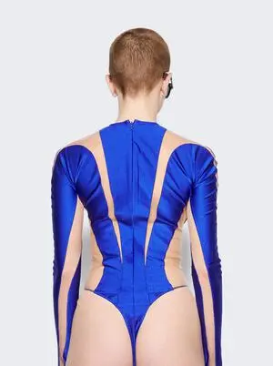 MUGLER Sheer Panel Bodysuit - Ultraviolet And Nude 01
