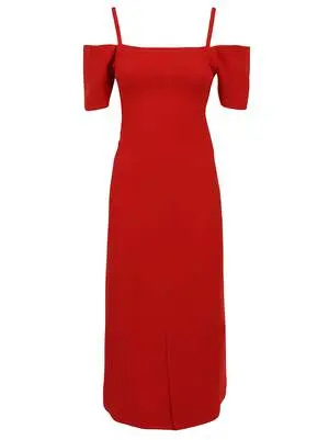 Victoria Beckham Off-shoulder Bandeau Dress Tomato