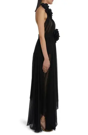 Dolce & Gabbana Halterneck Silk Chiffon Gown With Rosette Detail