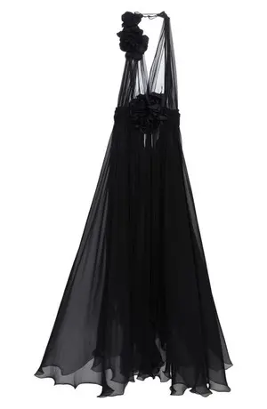 Dolce & Gabbana Halterneck Silk Chiffon Gown With Rosette Detail