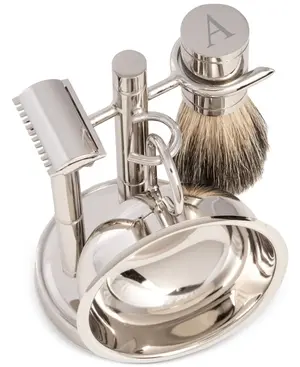BEY-BERK Men's Chrome Monogrammed Safety Razor & Brush Set 'a'