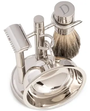 BEY-BERK Men's Chrome Monogrammed Safety Razor & Brush Set 'd'