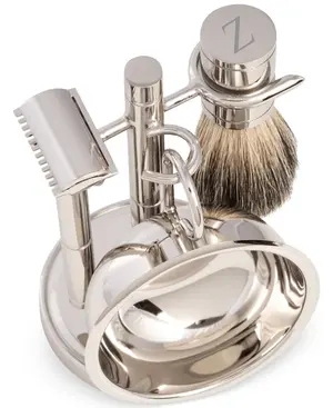 BEY-BERK Men's Chrome Monogrammed Safety Razor & Brush Set 'z'