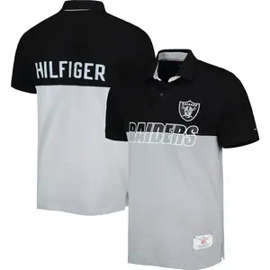 Tommy Hilfiger Black Las Vegas Raiders Color Block Polo - Silver