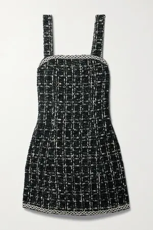Alice + Olivia Liran Crystal-embellished Metallic Tweed Mini Dress