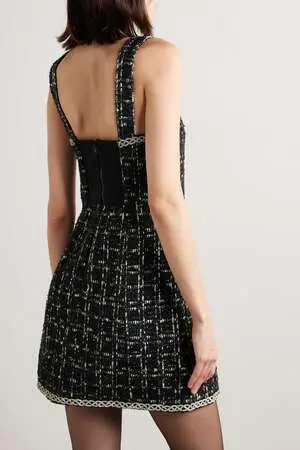Alice + Olivia Liran Crystal-embellished Metallic Tweed Mini Dress