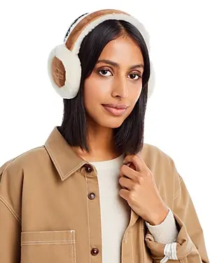 UGG Embroidered Logo Shearling Earmuffs Brown/white