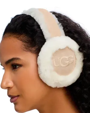 UGG Embroidered Logo Shearling Earmuffs - Sand